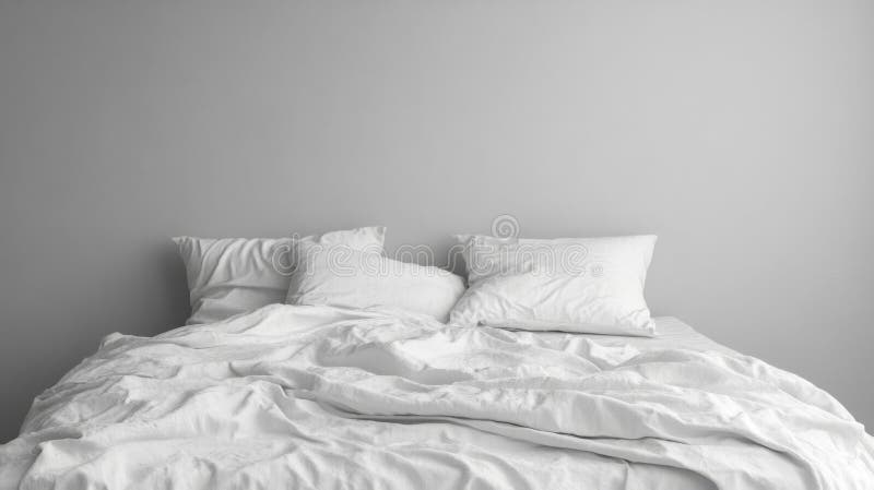 White Messy Bed with Pillows in Minimalist Bedroom Stock Illustration ...