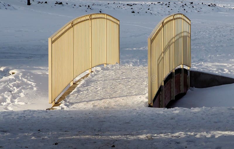 White Metal Bridge with Snow Stock Image - Image of trail, architecture ...