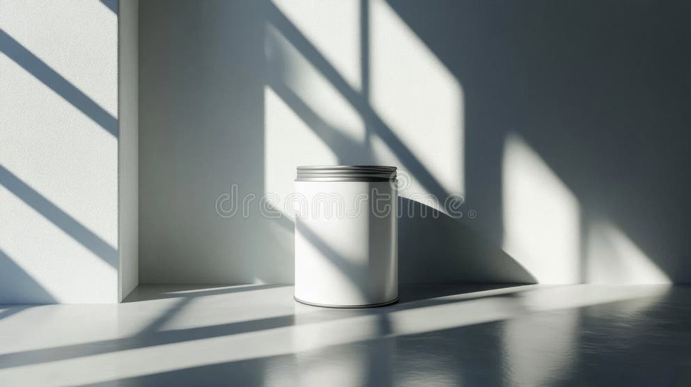 White Metal Container on White Textured Surface with Window Light and ...