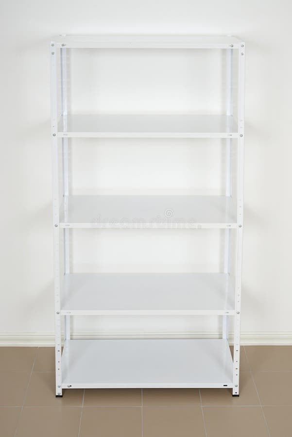 White Metal Rack Near the Wall, Empty Shelves Stock Image - Image of ...