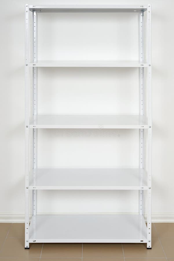 White Rack with Shelves Full of Stuff Stock Image - Image of paper ...
