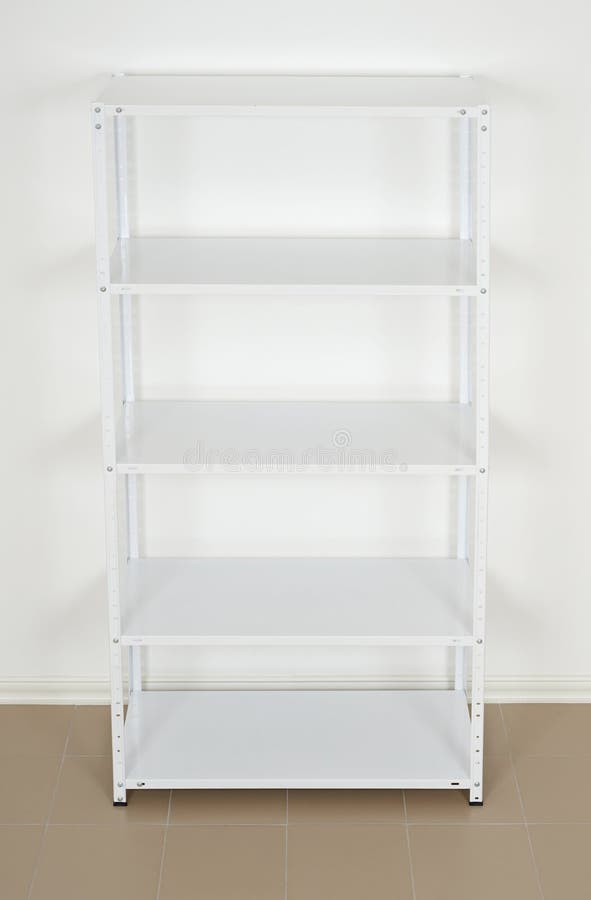 White Rack with Shelves Full of Stuff Stock Image - Image of paper ...
