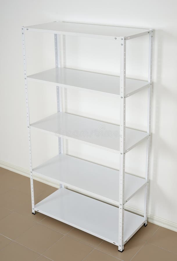 White Rack with Shelves Full of Stuff Stock Image - Image of paper ...