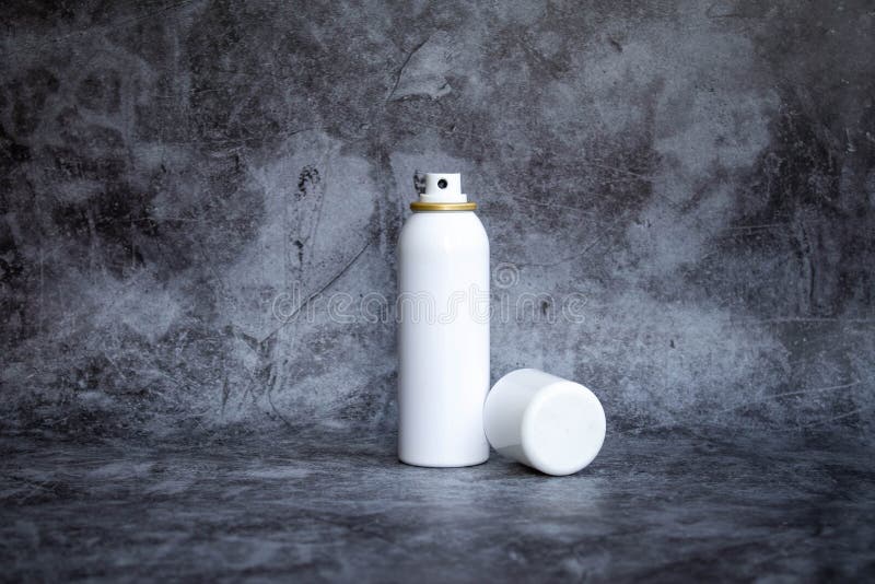 White Metal Spray Bottle on Gray Background. Side View Stock Photo ...