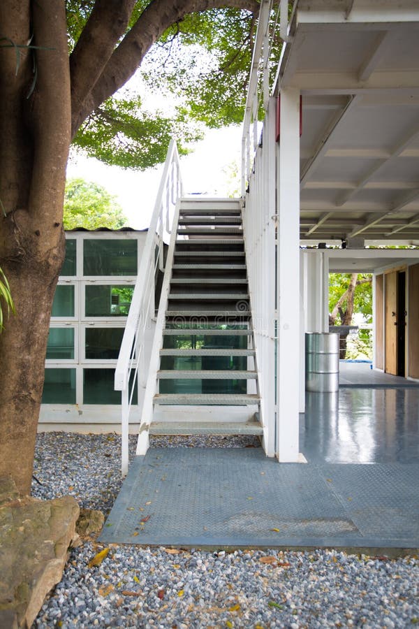 White metal stairs stock photo. Image of exterior, building - 67086900