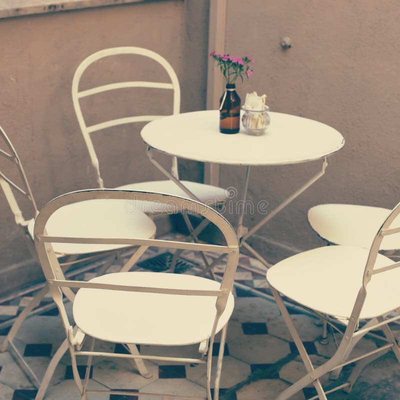White Metal Table and Chairs Stock Image - Image of format, aluminium ...
