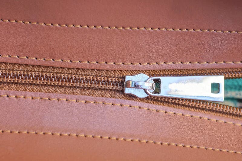 White Metal Zip on Brown Leather Bag Stock Image - Image of fashion ...
