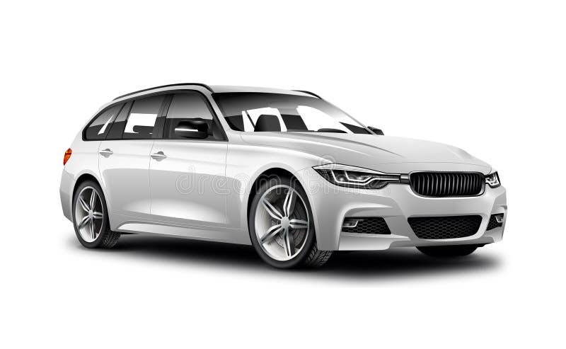 White Metallic Generic Universal Car on White Background with Isolated ...