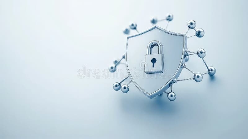 White Metallic Shield Surrounded by a Network of Floating Nodes on a ...