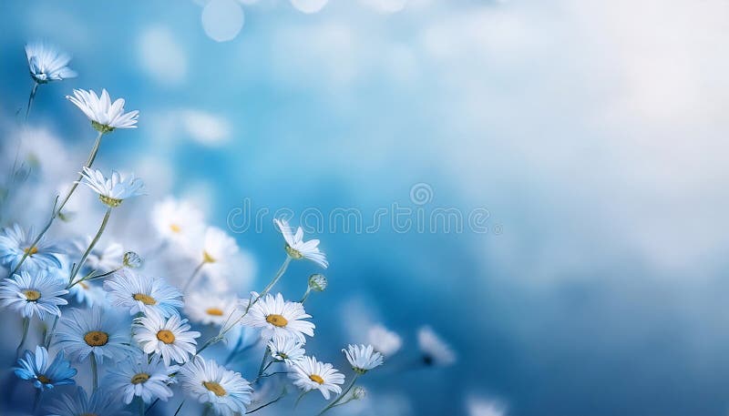 Generative AI, White Mexican Daisy in White Blue Background Gradient ...