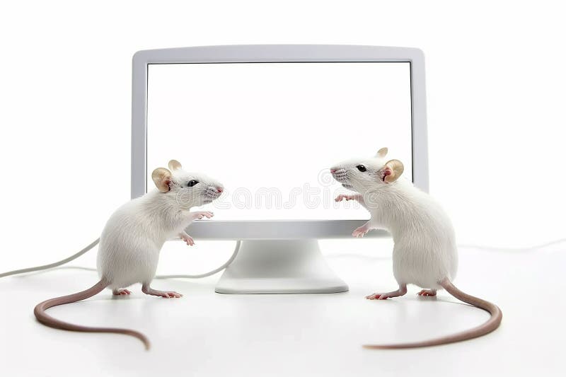 White Mice on the Background of a Computer Monitor with a White Screen ...