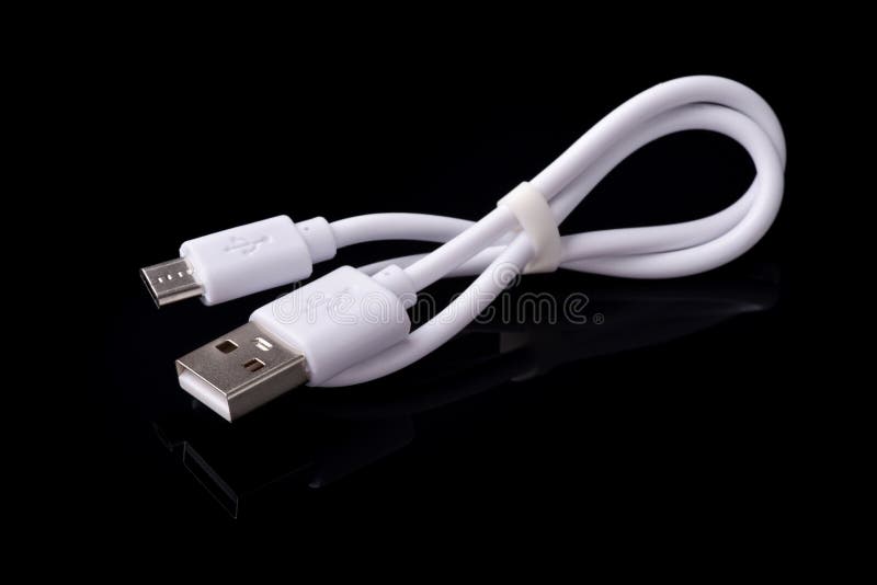 The Old White Micro USB Cable Plug, Negative Space, Isolated on the ...