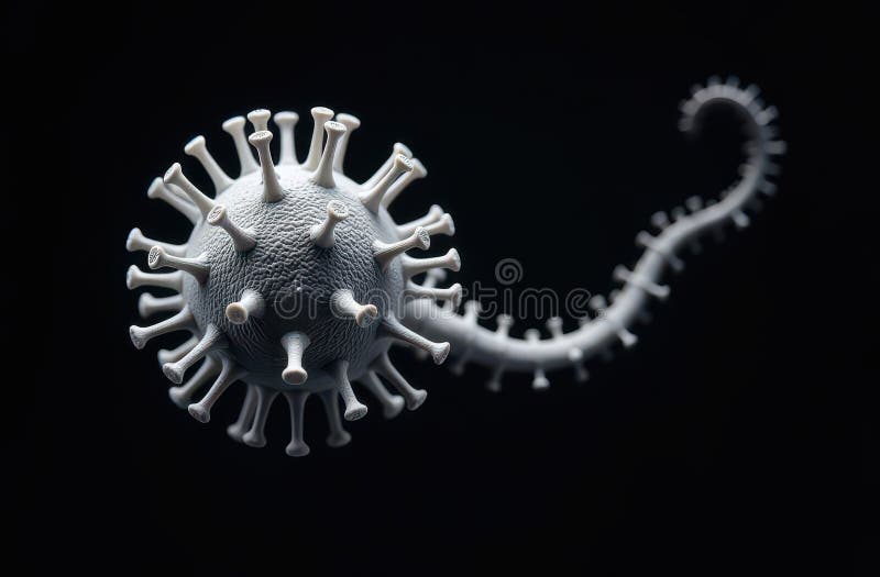 White Microbe with Tail Moving on Black Background Stock Photo - Image ...