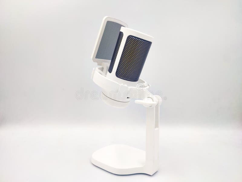 White Microphone Pop Filter Desktop Stand Isolated Background Stock ...