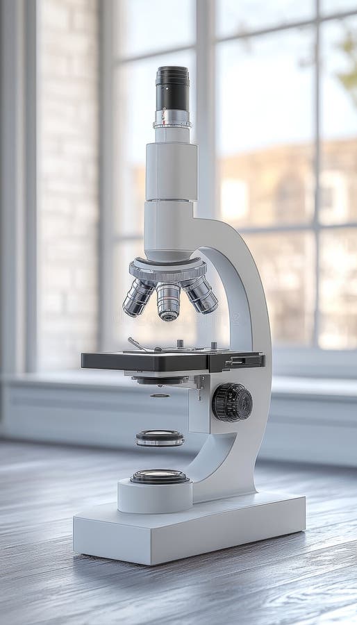 White Microscope in Laboratory Setting by the Window Light Medical ...