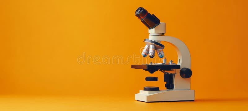 White Microscope on Orange Background, Laboratory Equipment for ...