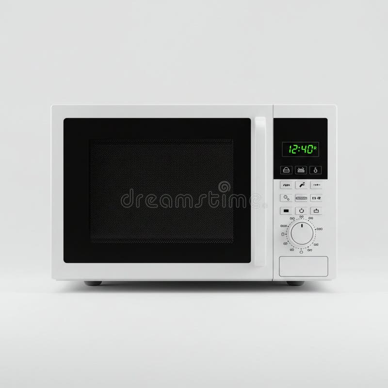 White Microwave Oven with a Black Mesh Door and a Digital Display ...