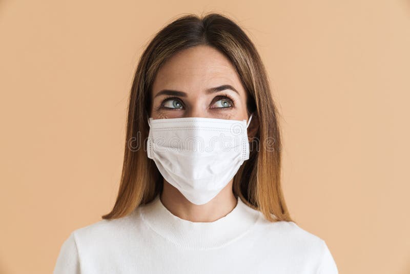 White Mid Woman Looking Camera Posing Face Mask Stock Photos - Free ...