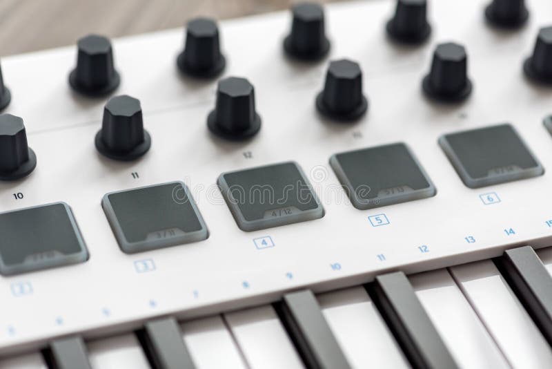 White Midi Keyboard With Pads And Faders Stock Image Image Of Sound