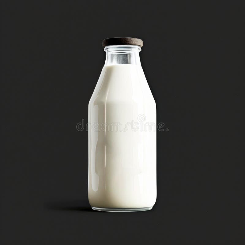 White Milk Bottle on Black Background Generative AI Stock Illustration ...