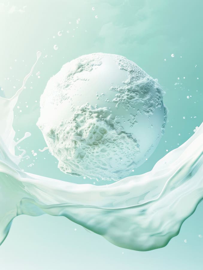 White Milk Sphere Floating Above Splashing Liquid Stock Image - Image ...