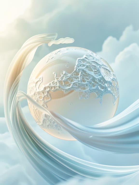 White Milk Sphere Floating Above Splashing Liquid Stock Photo - Image ...