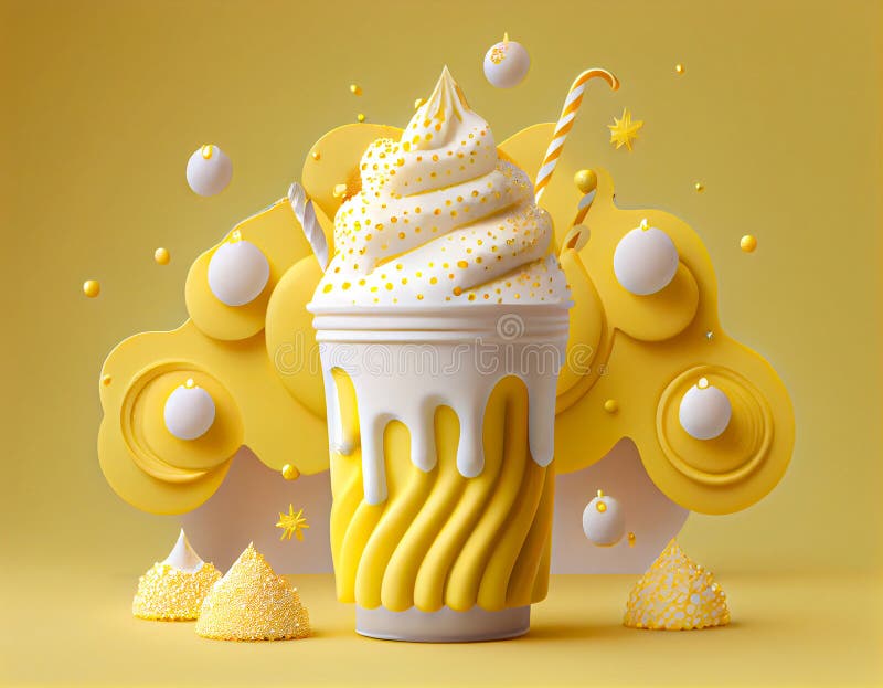White Milkshake in Yellow Cup on Abstract Background. Generative AI ...