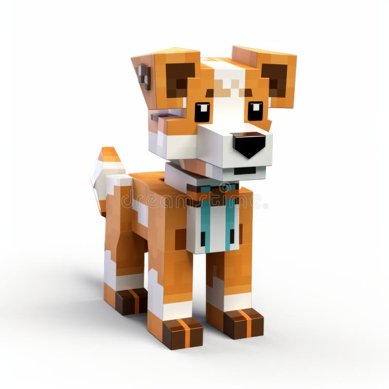 Detailed Minecraft Dog Character with Brown and White Collar Stock ...
