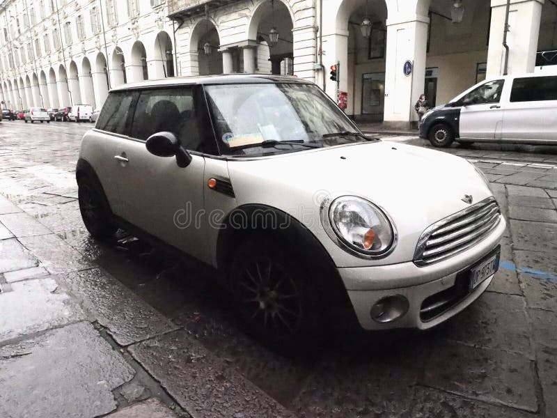 White Mini car in Turin editorial photo. Image of white - 133621871