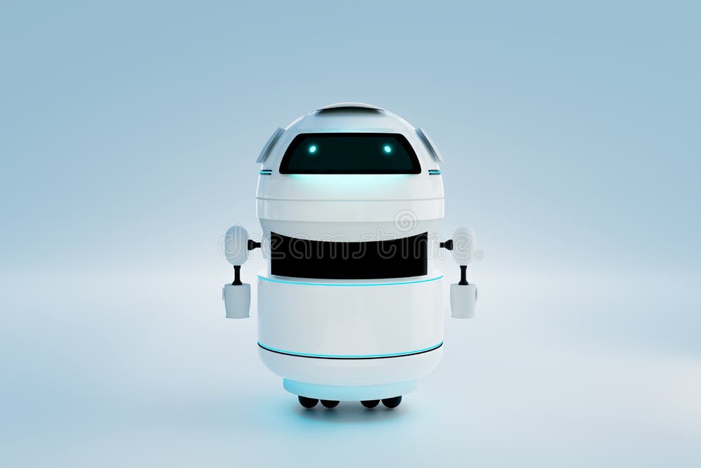 White Mini Cyborg Standing on White Floor and Ready To Working Stock ...