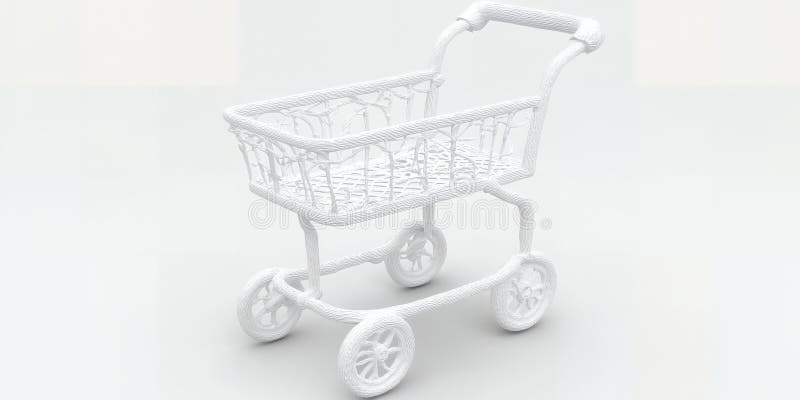 White Miniature Shopping Cart 3D Render Wooden Texture Small Empty ...