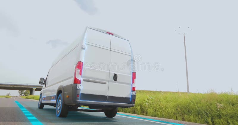 Smart Delivery of Goods. Smart Delivery Bus Concept. a White Minibus ...
