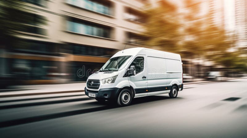 A White Minibus Moving and Delivery on City Streets Stock Illustration ...