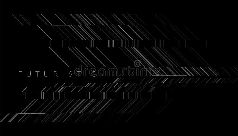 White Minimal Lines on Black, Futuristic Technology Abstract Background ...
