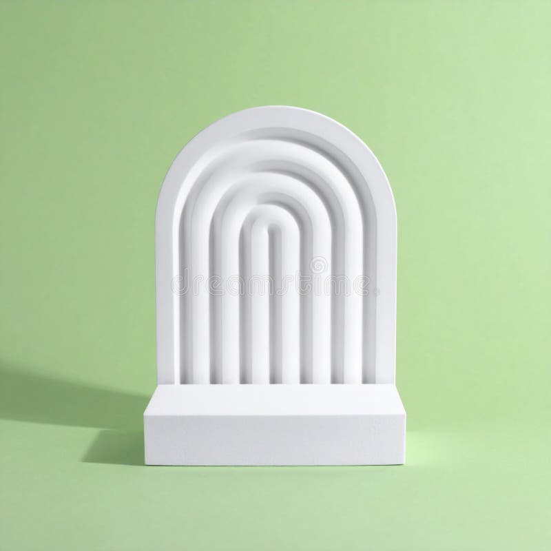 White Minimalist Arch Sculpture on Green Background Stock Illustration ...