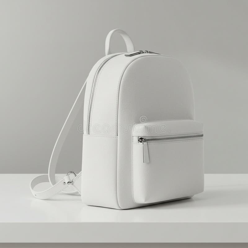 White Minimalist Backpack on a White Surface, Featuring a Sleek, Clean ...
