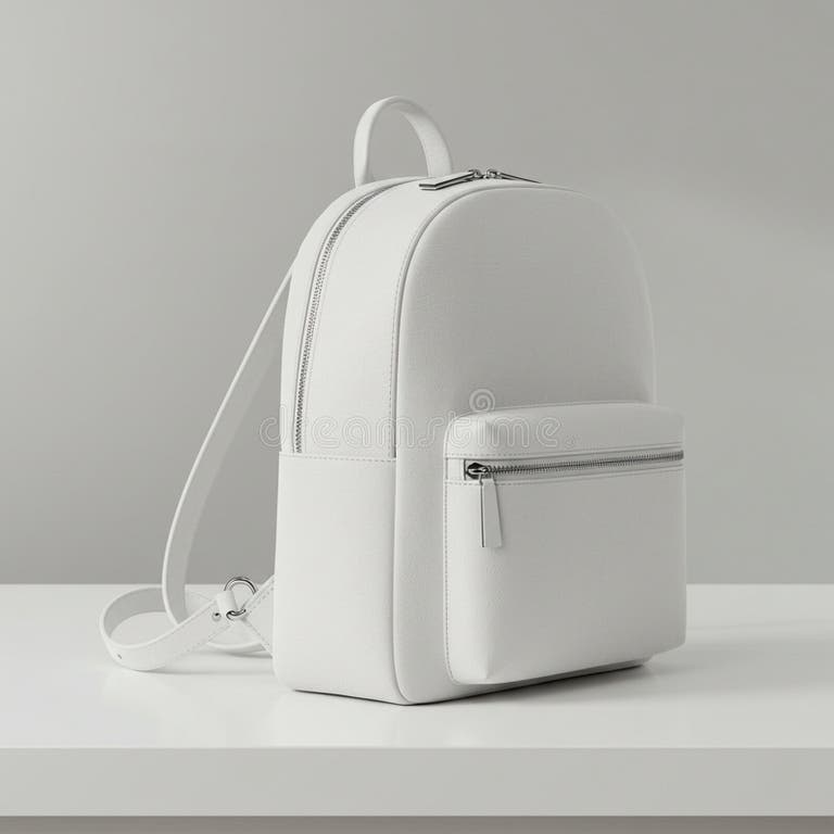 White Minimalist Backpack on a White Surface, Featuring a Sleek, Clean ...