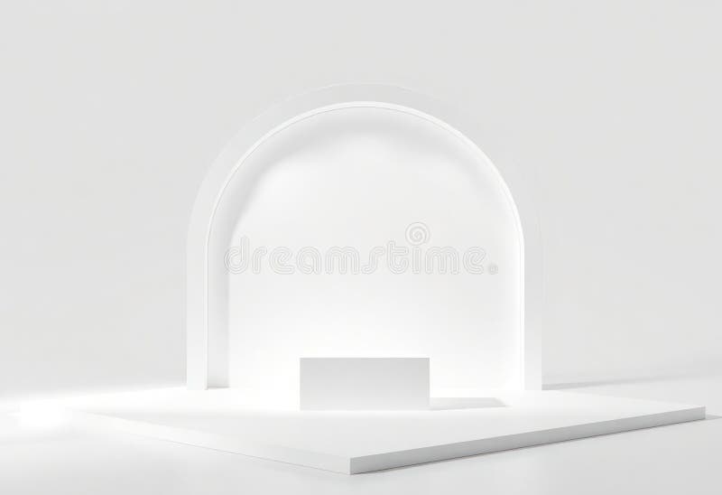 White Minimalist Booth Display. Empty Stage with Blank Rectangular ...