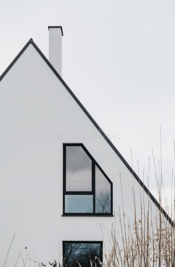 White Minimalist House with Gable Roof, Two Small Windows on the Side ...
