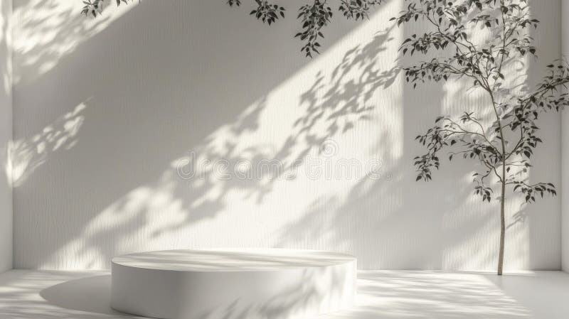 White Minimalist Product Display Platform with Leaf Shadows Stock ...