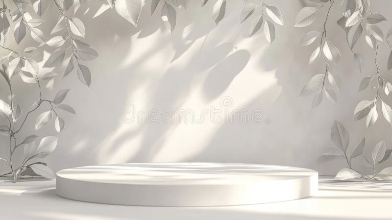 White Minimalist Product Display Platform with Leaves Stock ...
