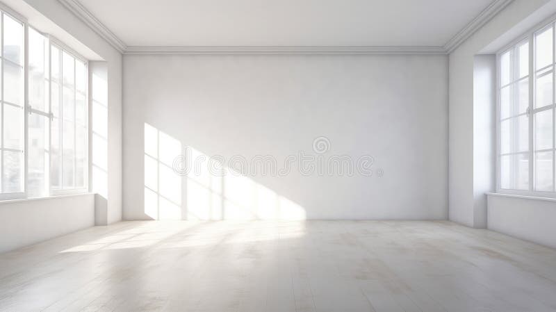 White Minimalist Room with Blank Walls and Sunlight Coming through the ...