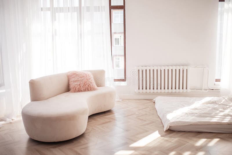 White Minimalist Room Idea with Sofa. Stock Photo - Image of ...