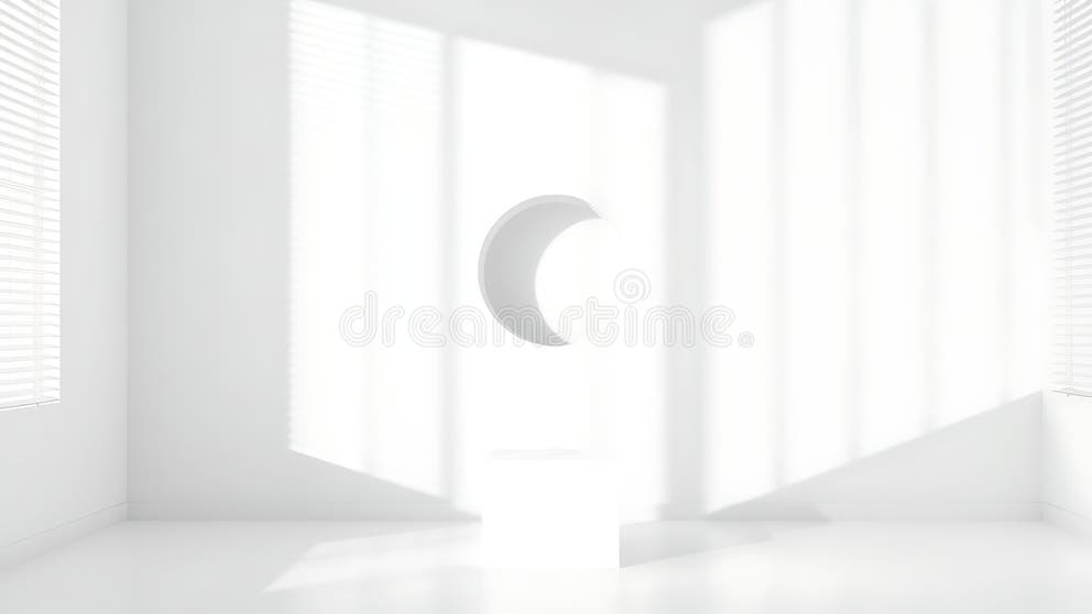 White Minimalist Room Interior Crescent Moon Shape Shelf White Cube ...