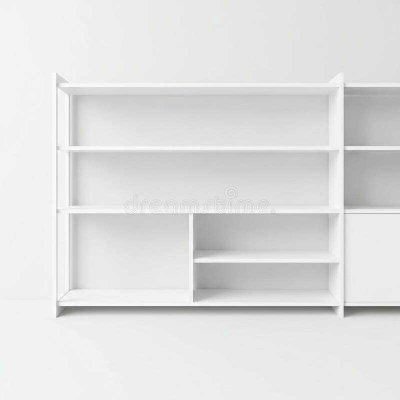 White Minimalist Shelving Unit with Multiple Horizontal and Vertical ...
