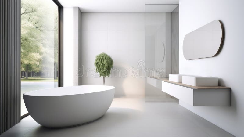 White Minimalist Stylish Bathroom Space Text Plant Stock Photos - Free ...