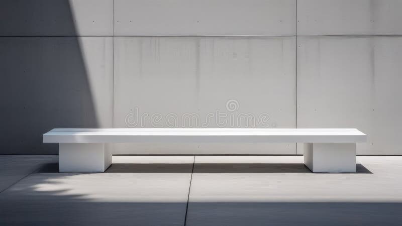 White Minimalistic Bench Against Gray Concrete Wall. Daylight. Copy ...