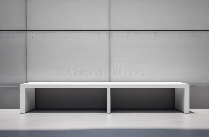 White Minimalistic Bench Against Gray Concrete Wall. Daylight. Copy ...