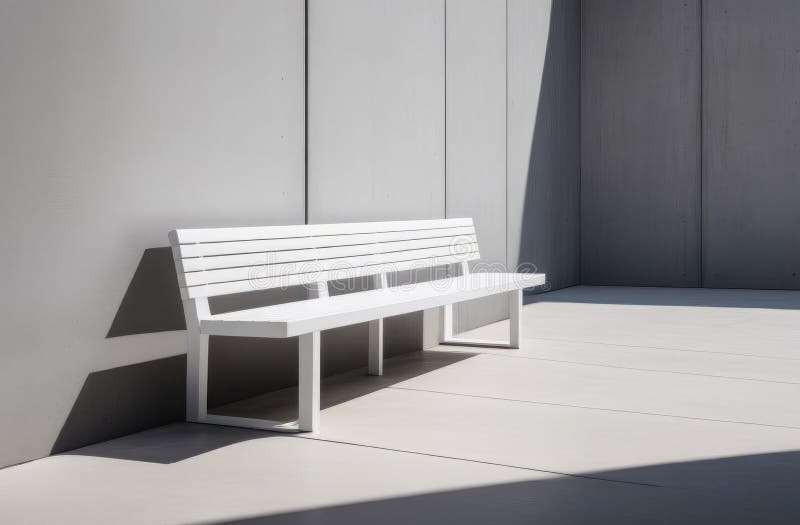 White Minimalistic Bench Against Gray Concrete Wall. Daylight. Copy ...
