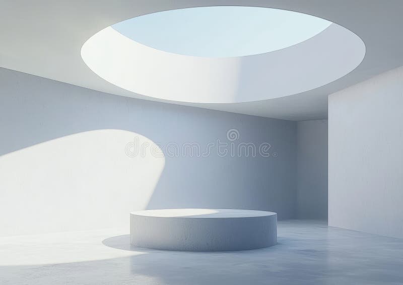 White Minimalistic Interior, Sunshine and Shadows. 3D Rendering ...